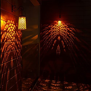 JSOT Solar Lanterns,4 Pack Hanging Outdoor Lights Waterproof Metal Solar Pathway Lights Landscape Lighting Garden Backyard Decorative Lamp for Walkway Path Patio Porch 2 Light Modes Amber/Cool White