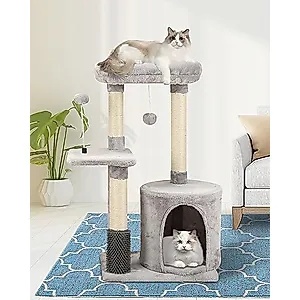 MIAO PAW 16Cat Tree Tower for Indoor Cats - Condo with Sisal Scratching Posts，Jump Platform Cat Furniture Activity Center Play House Bed Grey