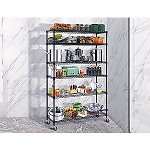 BIQWBIC 6 Tier Storage Shelves Wire Shelving Unit, 48" Lx18 Wx72 H Adjustable Heavy Duty Metal Shelving Rack with Wheels, NSF Adjustable Storage Shelf Garage Shelves-1320 Lbs Capacity, Black