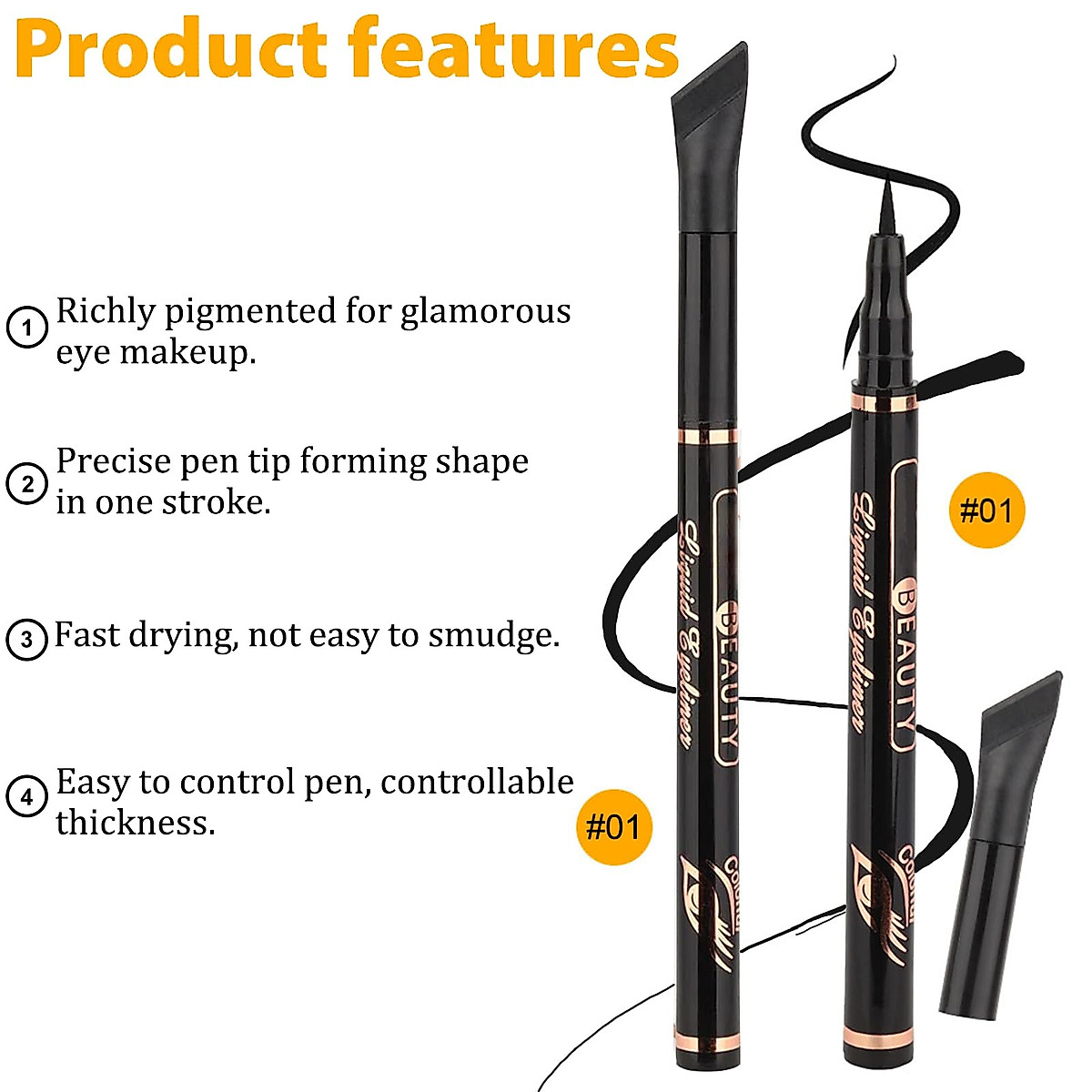 Erinde 2PCS Black Liquid Eyeliner with Eyeliner Stencils, Waterproof Eye Liners Pen, Long-Lasting eyeliner liquid liner, Quickly Dry, Smudgeproof, Longwearing with Ultra-Fine Tip (#01)