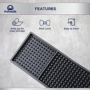 ProTensils Rail Bar Mat 23" x 3.25" Black Rubber Bar Mats, Bar Service Spill Mats for Counter-Top (2 Pack)
