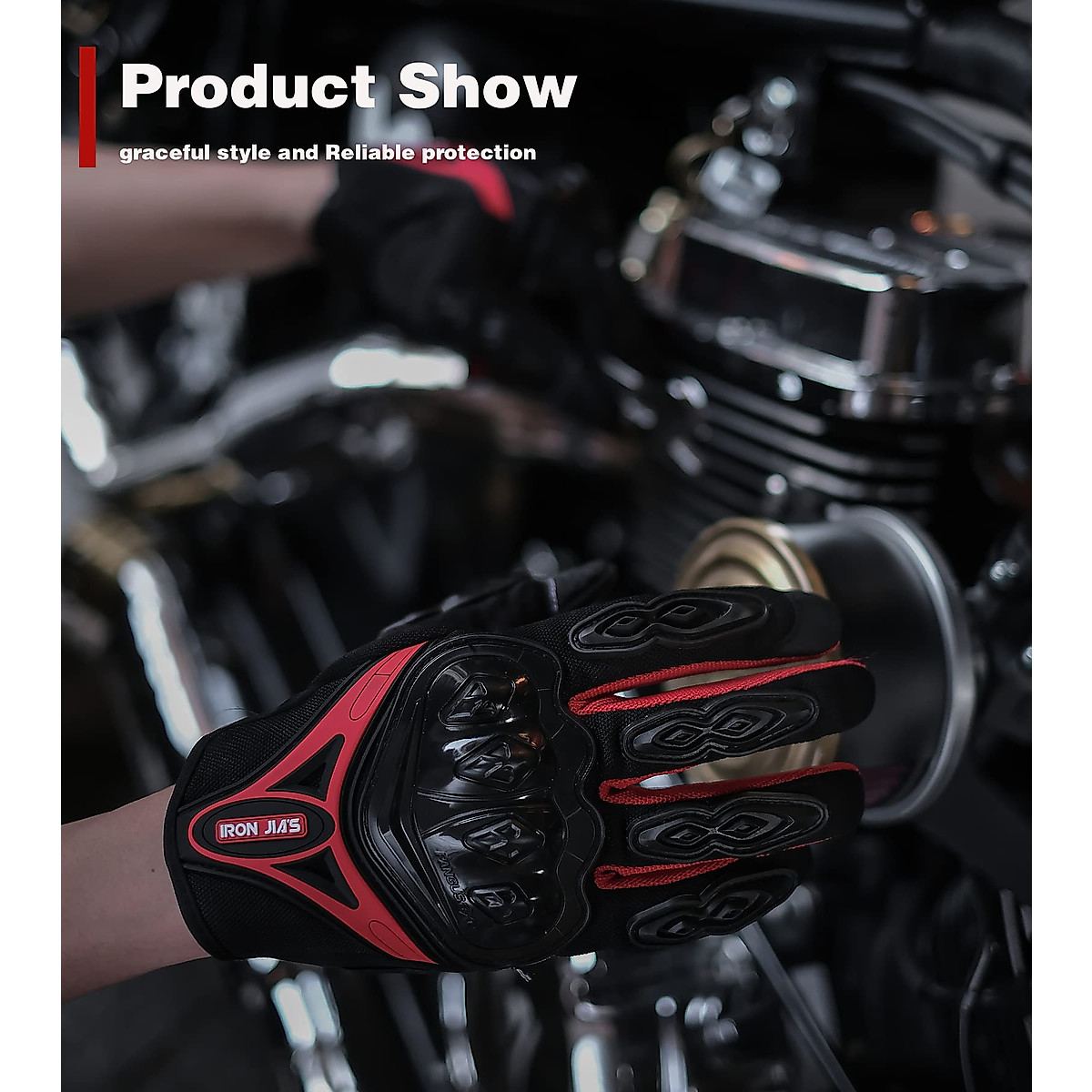 IRON JIA'S Motorcycle Gloves Full Finger Durable for Road Racing Bike Summer Spring Powersports Support Touch Screen red-L