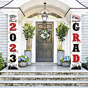 Bunny Chorus 2023 Graduation Party Decorations, Class of 2023 Congrats Grad Banner, Graduation Porch Sign, Red and Black Graduation Hanging Banner Photo Props for Home School Graduation Party
