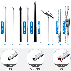 Ferraycle 12 Pieces Paracord FID Set Stainless Steel Knotter Tools Marlinspike Set Paracord Stitching Lacing Stitching Needles and Smoothing Tool Knotter Tools for Leather or Paracord Work (Black)