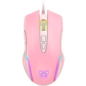 SIMGAL RGB Gaming Mouse Wired, USB Optical Computer Mice with RGB Backlit, 6 Adjustable DPI Up to 6400, Ergonomic Gamer Laptop PC Mouse with 7 Programmable Buttons for Windows Vista Linux (Pink)