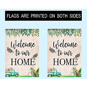 HHERCICIM Spring Welcome to Our Home Flag Garden Flag 12.5x18 Inch Vertical Double Sided Burlap Hello Spring Welcome Flower Farmhouse Rustic Sweet Home Décor Seasonal House Flag Holiday Party Outdoor Décor
