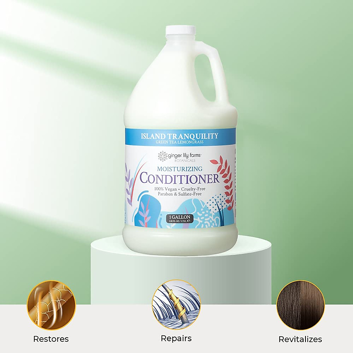 Ginger Lily Farms Botanicals Moisturizing Conditioner for Dry Hair, Island Tranquility, 100% Vegan & Cruelty-Free, Green Tea Lemongrass Scent, 1 Gallon (128 fl oz) Refill