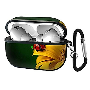 Printing Pattern Leather Cover Case with Carabiner Compatible with AirPods Pro (2019) / Ladybug and Blossom