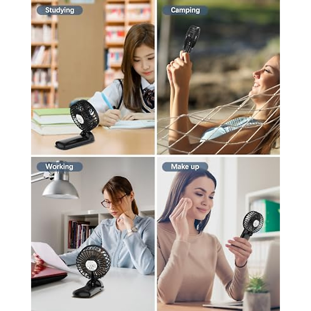 Portable Fan Handheld Fan, Mini Hand Held Fan, 6-15H Cooling Small Personal Fan, 180° Foldable Mini Desk Fan with 4 Quiet Speed, Neck Fan w/Lanyard for Kids Women Men Travel Outdoor Office, Black