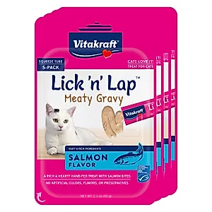 Vitakraft Lick 'n' Lap Meaty Gravy Cat – Salmon – Great for Bonding – Low Calorie Wet Cat Treat​ - 20 Pack