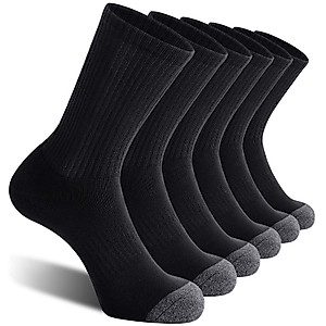 CelerSport 6 Pack Men's Athletic Crew Socks, Work Boot Socks with Full Cushion, Black, Shoe Size: 7-9