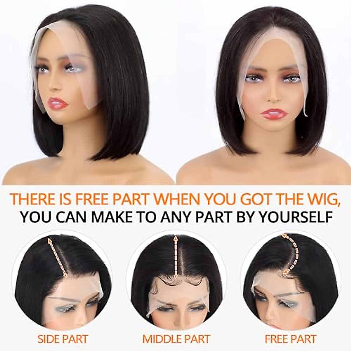 Aligrace 4x4 Bob Wig Human Hair 4x4 HD Lace Front Wigs Human Hair Side Part Frontal Bob Wig, Glueless Short Bob Closure Wigs Human Hair for Black Women Pre Plucked 180 Density 10 Inch