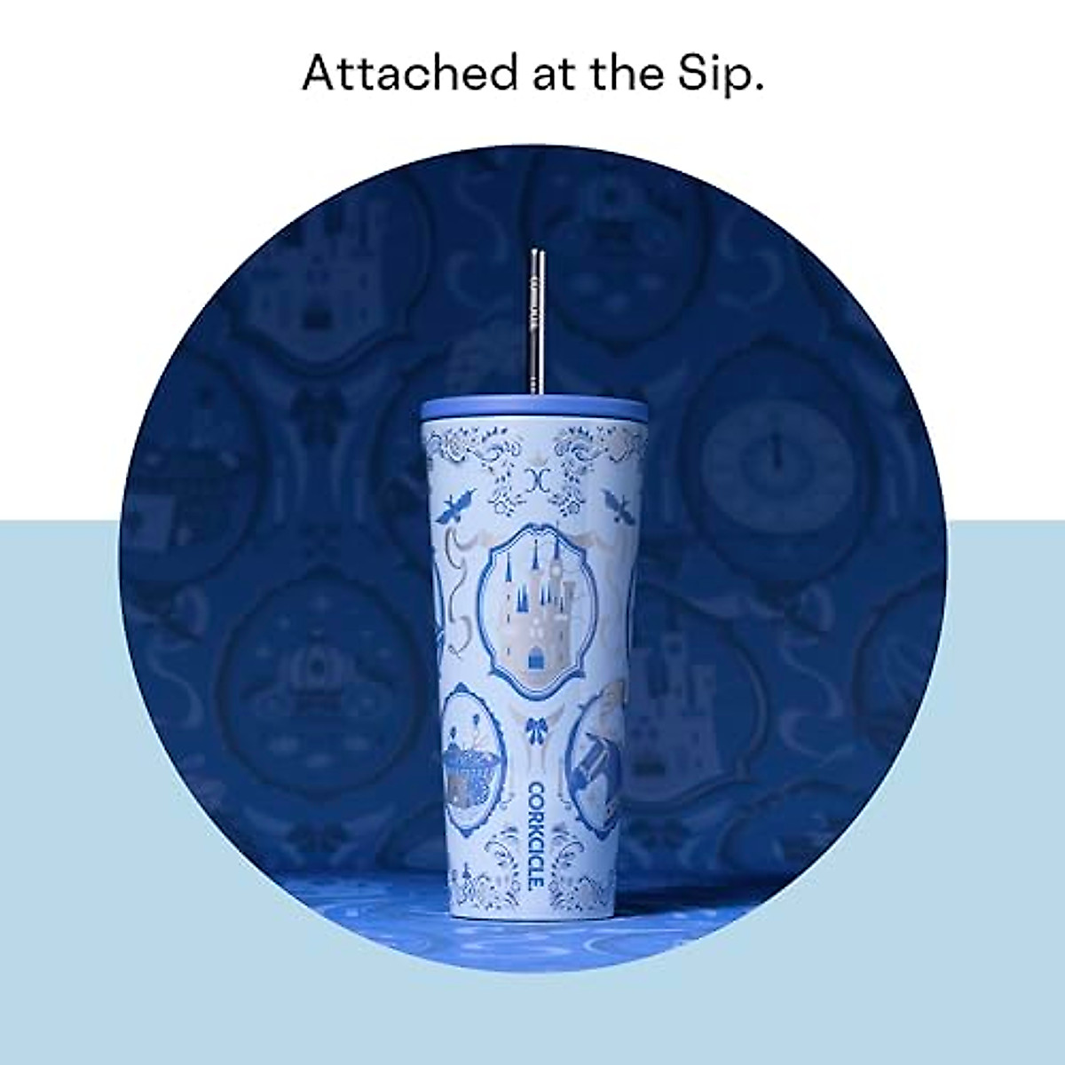 Corkcicle x Disney Princess Cinderella Cold Cup Insulated Tumbler with Lid and Straw, 24 oz – Reusable Water Bottle Keeps Beverages Cold 12hrs, Hot 5hrs – Cupholder Friendly, Lid for Flexible Sipping