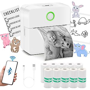 Thermal Mini Printer - Mini Printer Sticker Maker, Portable Bluetooth Small Pocket Phone Printer, Inkless Sticker Maker Machine for Notes, Photo, Journal, Kids Gift, Compatible with Android&iOS