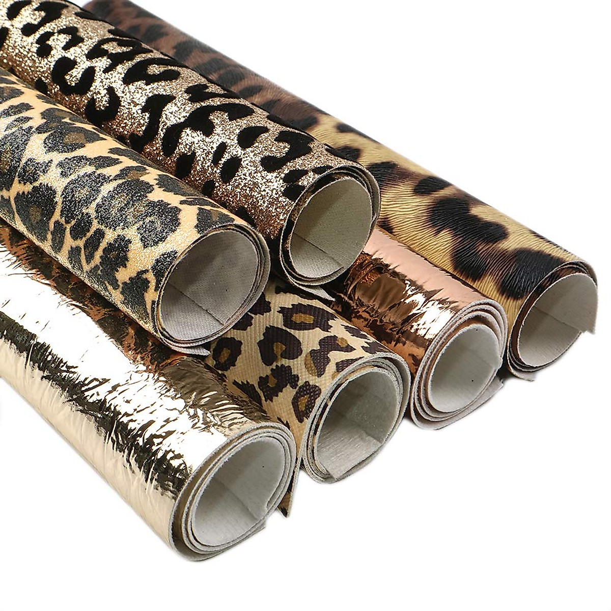 David angie Leopard Printed Faux Leather Sheet Metallic Burst Crack Synthetic Leather Fabric Assorted 6 PCS 7.7" x 12.9" (20 cm x 33 cm) for Hair Accessories DIY Crafts Making (Leopard Pattern B)