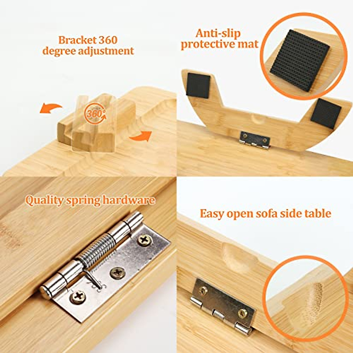 AMBIRD Sofa Arm Tray Bamboo Sofa Tray Table Clip on Side Table Couch ...