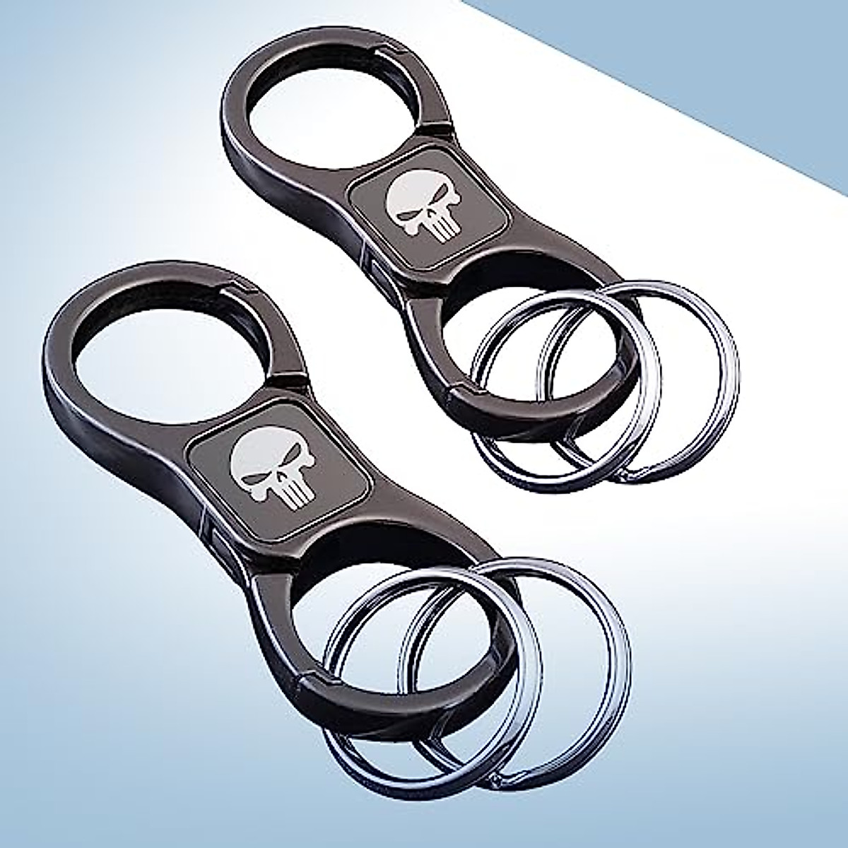 gunhunt 2 Pack Skull Key Chain, Key Chain with 2 Key Rings and Quick Release Zinc Alloy Detachable Key Chain (Black)