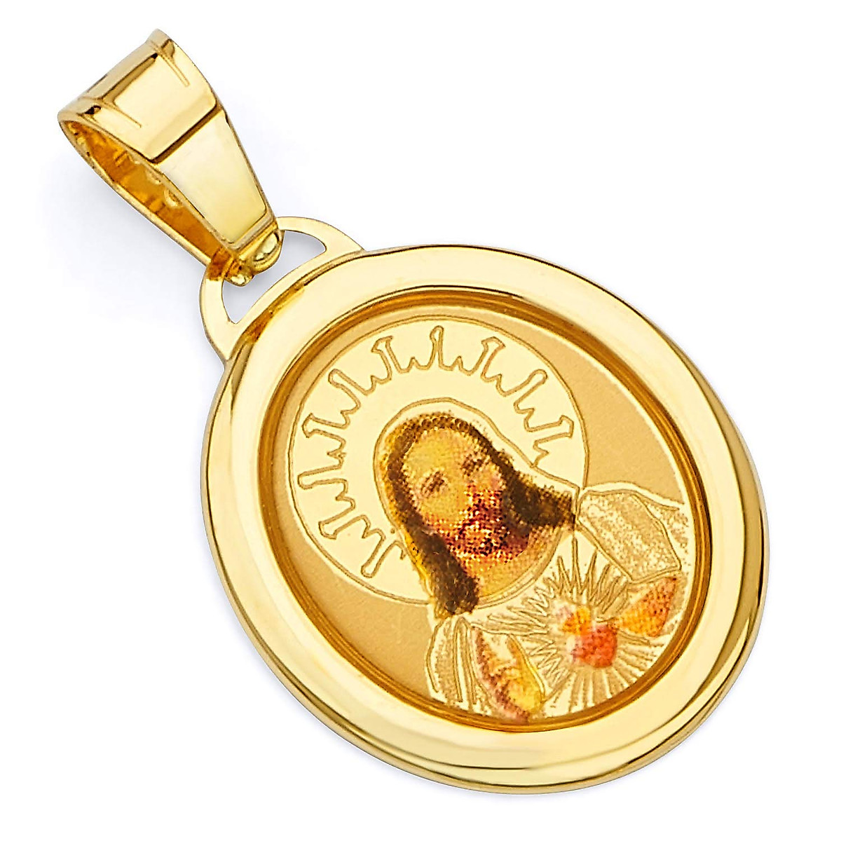 14k REAL Yellow Gold Religious Jesus Heart Enamel Picture Charm Pendant