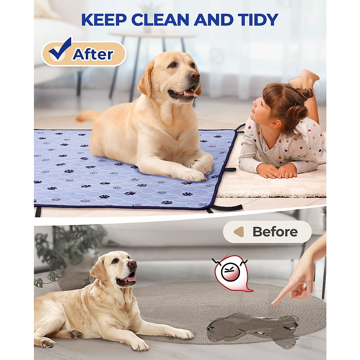 Fostanfly Washable Pee Pads for Dogs, 2 Pack 28''*34'' Large Ultra-Absorbent and Leak-Proof Reusable Potty Training Pads Puppy Pads Dog Pee Pads for Dogs and Cats of Add 8 Lanyards