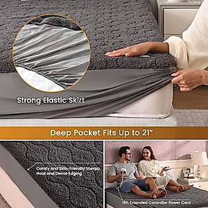 Bearhug Electric Heated Mattress Pads King Size Dual Controllers 78”×80” Sherpa Bed Warmer 21” Deep Pocket 10 Heat Settings 12-Hour Timer Machine Washable Gray