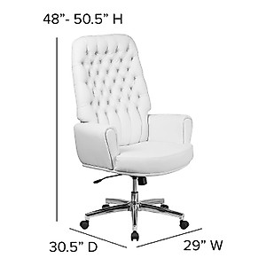 Flash Furniture Rochelle High Back Traditional Tufted White LeatherSoft Executive Swivel Office Chair with Arms