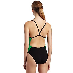 Speedo Women's Race Endurance+ Sonic Spliced Y Back Swimsuit,Black/Green,32