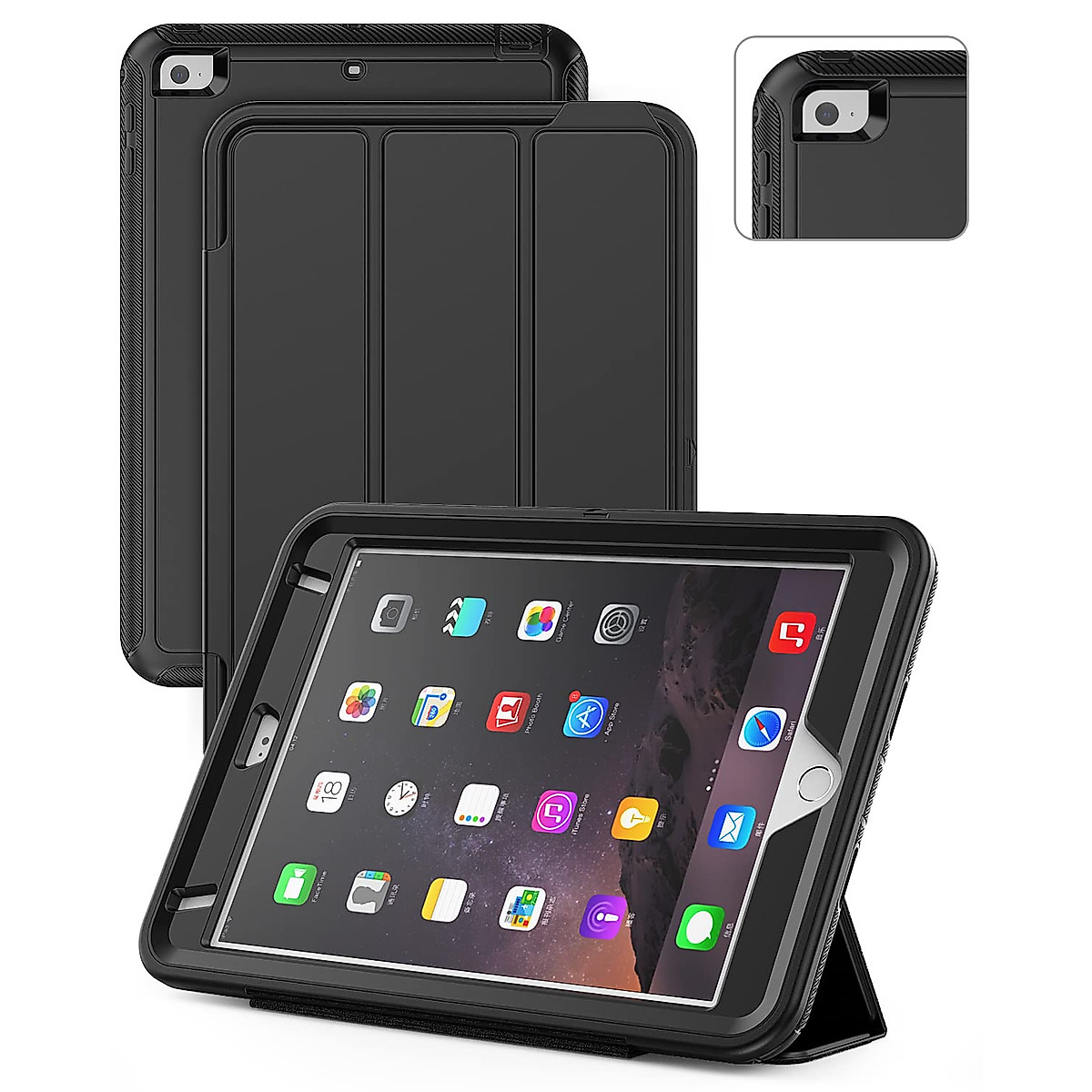 SEYMAC for iPad Mini 5 / Mini 4 Case 7.9", Sturdy Heavy Duty Shockproof Protection Folio Stand Case with Smart Cover Auto Sleep/Wake for iPad Mini 5th / 4th Generation, Black
