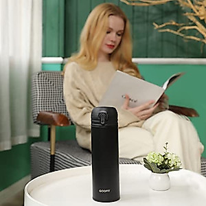 GOOFIT Water Bottle Double Wall Vacuum Insulated Thermos Beverage Coffee Bottle Stainless Steel Travel Mug Thermos Flask BPA Free Keeps Cold 24H Hot 24H 16 Oz Black
