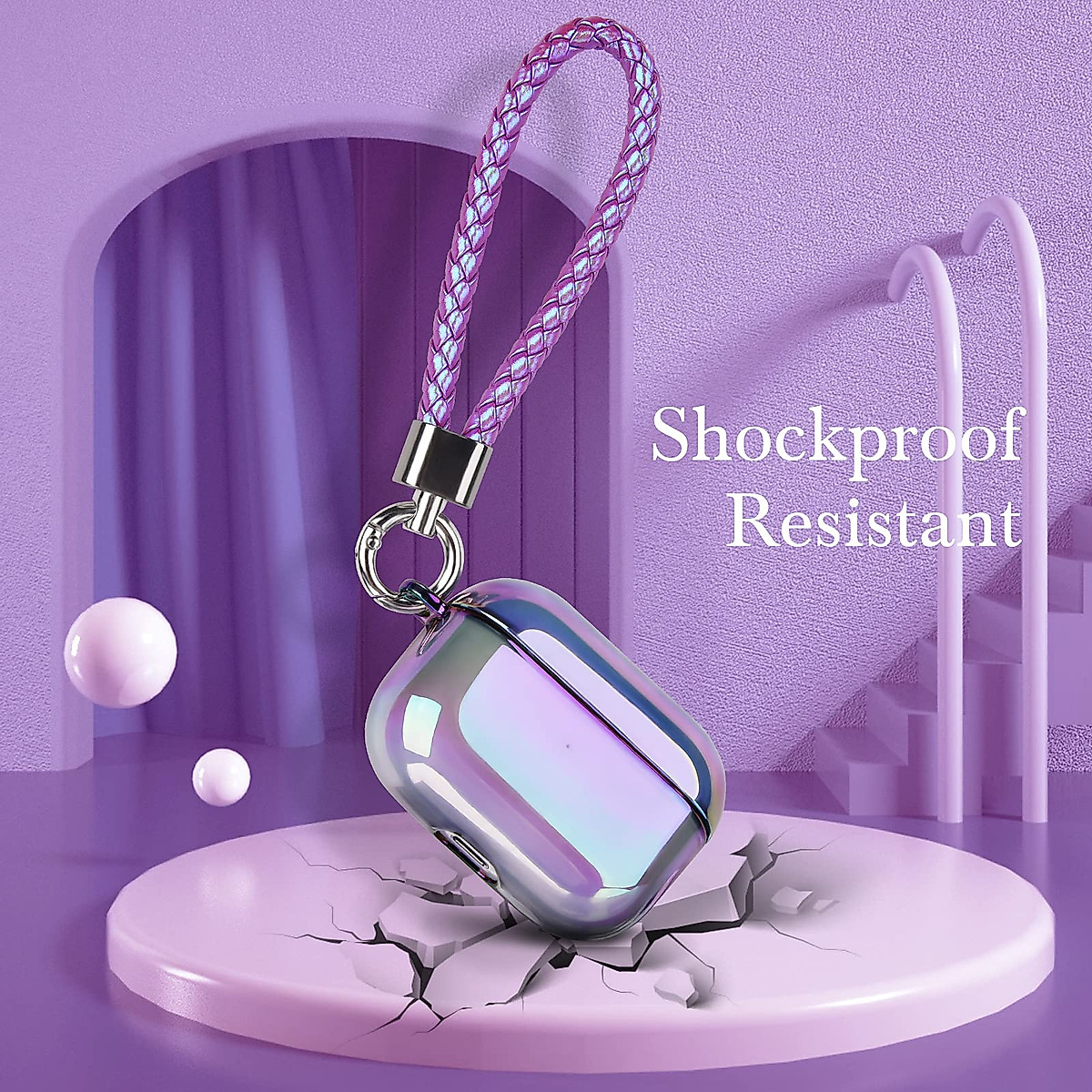 AIRSPO AirPods Pro (1st Generation) Case Cover Clear Lasher Hard PC Protective Case Colorful AirPod Pro Cover Skin Compatible with Apple AirPods Pro 1st Generation with Keychain (Glittery Clear)