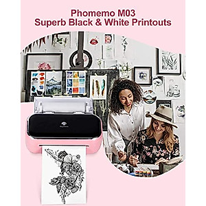 Phomemo M03 Portable Printer-2022 Bluetooth Portable Printer Photo Printer Wireless Portable Mobile Printer Thermal Printer Compatible with iOS + Android,Gift for Mom,Cute School Supplies-Pink