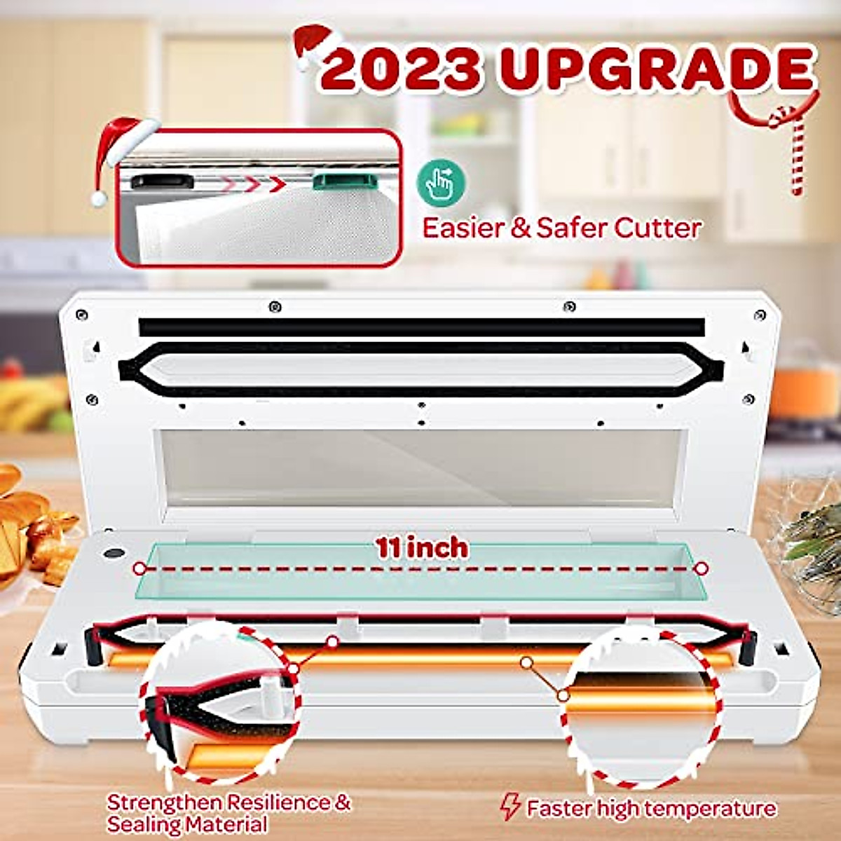 Vacuum Sealer Machine,Air System Vacuum Sealer with Dry, Moist & Pulse 3 Modes,with Bag Storage and Built-in Cutter,Food Sealer with Consecutive Seals