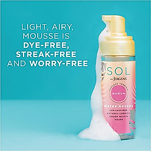 SOL by Jergens Medium Water Mousse, Water-based Self Tanner with Coconut Water, Tanning Water, Dye-free Sunless Tanning Foam, 5 Ounce, Tanning Active Derived from Natural Sugars
