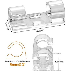 SOULWIT 50 Pcs Self Adhesive Cable Management Clips, Cable Organizers Sticky Wire Clips Cord Holder for TV PC Laptop Ethernet Cable Desktop Home Office (Large,Transparent)