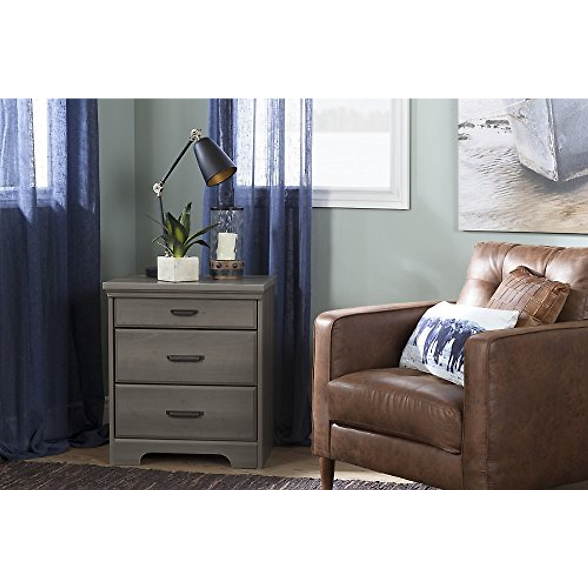 South Shore Versa Nightstand with 2 Drawers and Charging Station, Gray Maple, 16.38 in x 23 in x 27.75 in