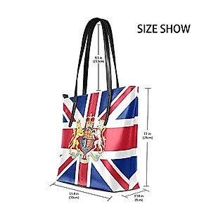 Women's Soft Leather Tote Shoulder Bag Big Capacity Handbag London British Flag And National Emblem
