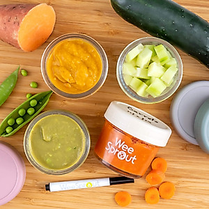 Matte 4 oz Glass Baby Food Storage Jars Bundle with Blue Silicone Freezer Tray & 5 oz Food Pouches