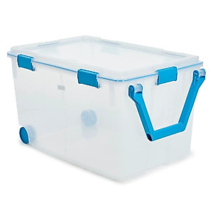 Plexon Wheeled Gasket Box, Latches Locking, Plastic, Blue, Ergonomic Handle, 120 qt, 16.75 in. H X 19.62 in. W X 30.25 in. D, Made in USA