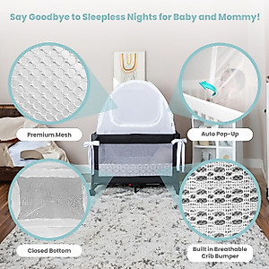 Pro Baby Safety Premium Pack n Play Tent, Mini Crib Tent to Keep Baby from Climbing Out, Auto Pop Up Pack and Play Tent with Auto-Lock Zippers, Thick Velvety Breathable Mesh (Geometric Cubes)