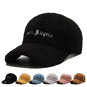 Lamb-Wool Baseball-Caps Adjustable,Teddy-Fleece Baseball Hat,Winter Hat Ponytail Hole for Women Men Outdoor Travel (Beige)
