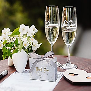 CheeseandU 24Pack Small Thank You Gift Bag Boxes Marble Pattern with Bowknot Decor Thank You Paper Bag for Wedding Baby Shower Thanksgiving Xmas Party Favor Candy Boxes, 4.5" Grey