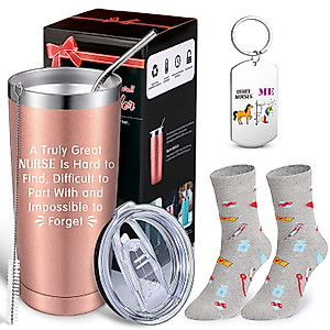 3 Pieces Novelty Nurse Gifts Set Including 20 oz Tumbler Mug Nurse Themed Crew Sock Other Nurses Me Unicorn Keychain, Chrismas Birthday Present for Nurse, Registered Nurse, Nurse Practitioner