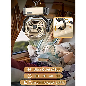 Camping Fan Rechargeable - 9-Inch Battery Powered Fan, 20000mAh(60Hrs) Battery Operated Fan for Camping, Auto Oscillation Cordless Fan, Tent Fan with Remote/Light, 4 Speeds, 4 Timing, Outdoor