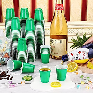 Yinkin 300 Pcs 2 oz Plastic Shot Glasses Disposable 2oz Shot Small Cups 2 oz Mini Party Cups for Valentine's Day Bachelorette Birthday Party(Green)
