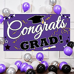 Bunny Chorus Graduation Decorations 2023 Party Backdrop Banner, Extra Large 71" x 40" Purple Black Photo Booth Props Decorations, Congrats Grad Home for Outdoor Indoor Supplies