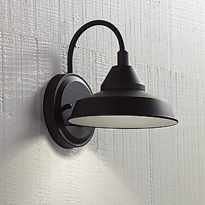 John Timberland Westley Rustic Farmhouse Outdoor Barn Light Fixture Black LED Gooseneck Arm Dark Sky 8 1/2" for Exterior Deck House Porch Yard Patio Outside Garage Front Door Garden Home Roof