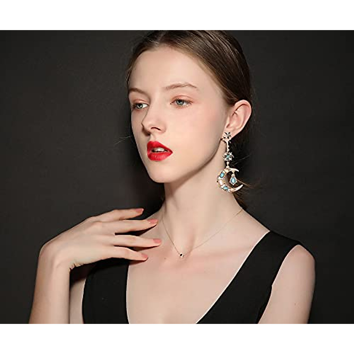 Vintage Opal Sun and Moon Planet Earrings Long Bohemian Tassel Cresent Moon Drop Earring Mother's Day Gift Earrings for Women Girls