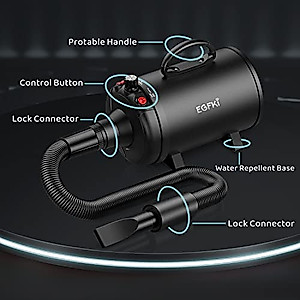 EGFKI Dog-Hair-Dryer, 5.2HP/ 3800W High Velocity Pet Blow Dryer with Heater for Grooming, Speed Temperature Adjustable Dog Blower Grooming Dryer with 4 Nozzles