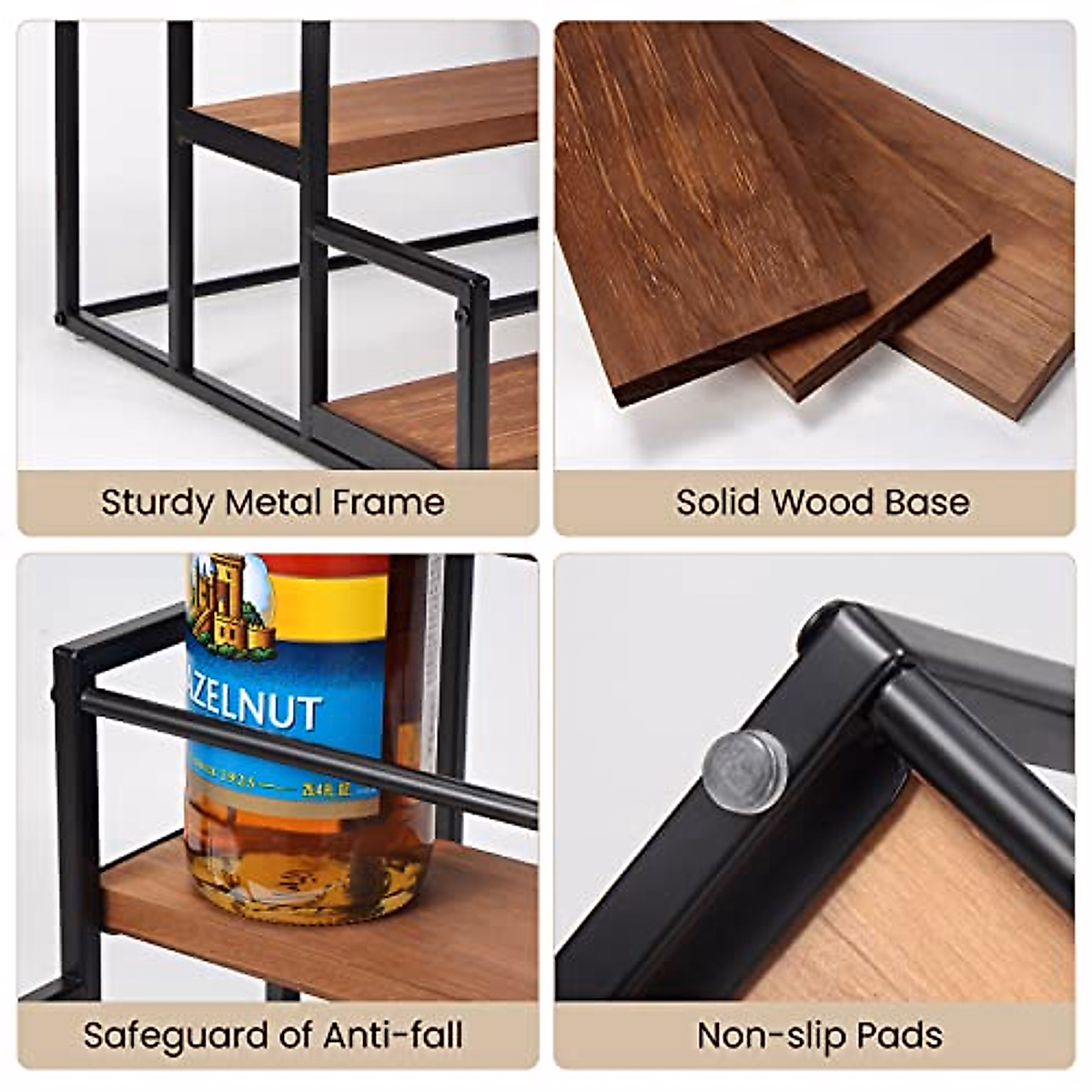 THYGIFTREE Syrup Bottle Holder Rack for Coffee Bar 3-Tier Coffee Syrup Organizer Stand 12 Bottles Storage Shelves for Syrup, Wine, Dressing for Kitchen Coffee Shop (Brown)