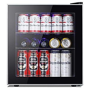 Kismile 1.6 Cu.ft Beverage Refrigerator and Cooler,60 Can Mini Fridge with Glass Door for Soda Beer or Wine,Small Drink Cooler Dispenser Counter Top Refrigerator for Home,Office,or Bar (Transparent)