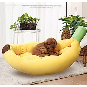 Dog Bed, Medium & Little Dogs Dog Cushion Dog Sofa Cat Cot Creative Banana Fluffy Dog Bed (Size : Large)